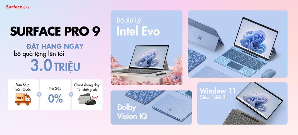 Surface Pro 9 Chính hãng, Bảo hành 12 tháng, Trả góp 0%